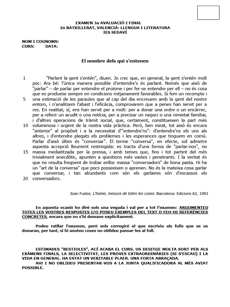 Examen 3a Avaluació I Final | PDF