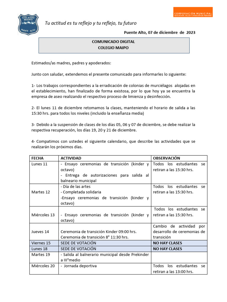 Comunicado 07 de Diciembre | PDF