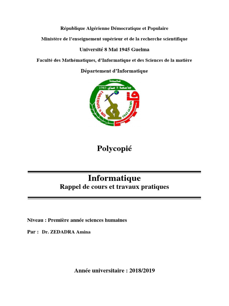 Polycopié ZEDADRA Amina | PDF | Système d'exploitation | Microsoft Office
