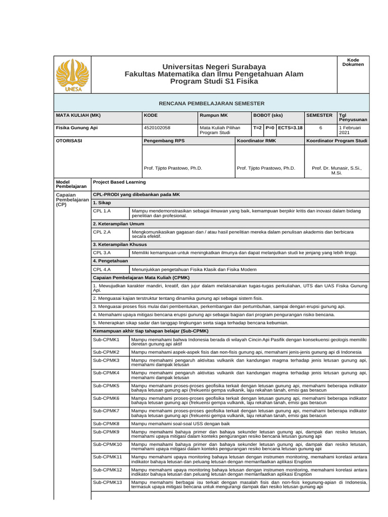 RPS Fisika Gunung API | PDF