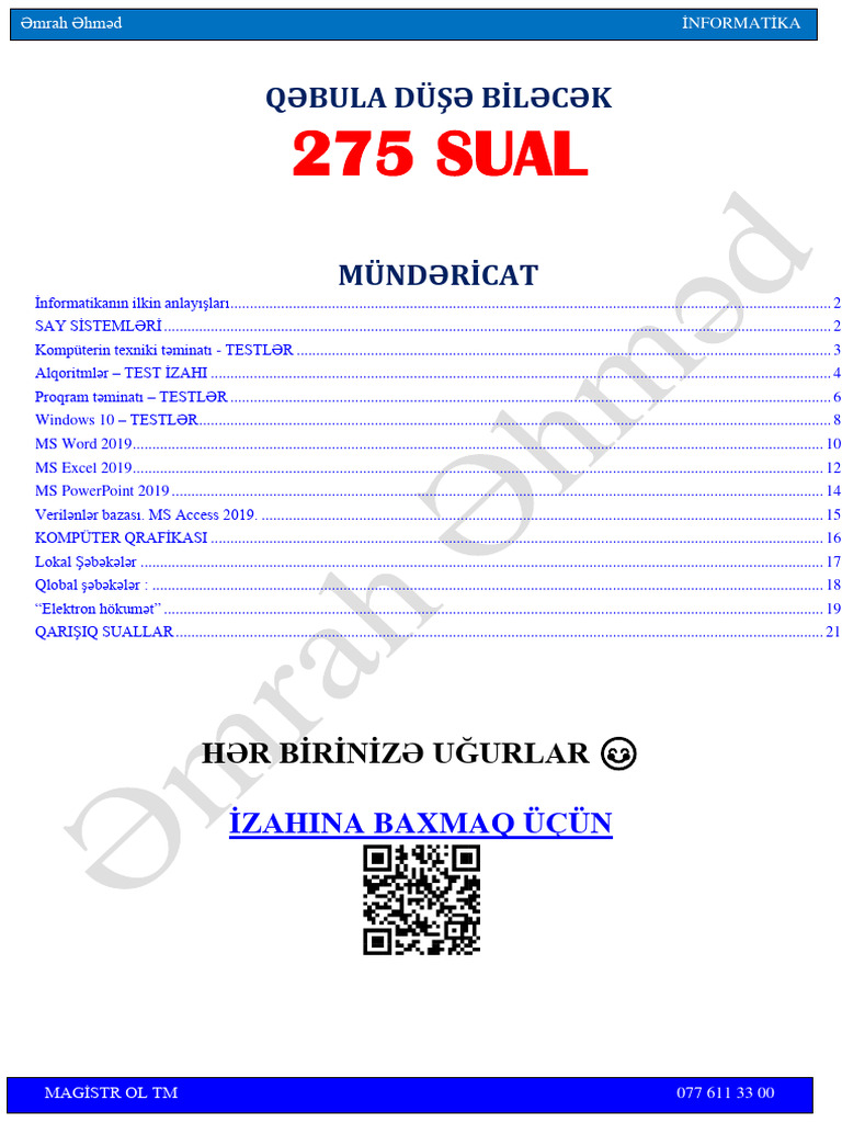 275 Qəbul Ti̇pli̇ Sual (İnformati̇ka) | PDF