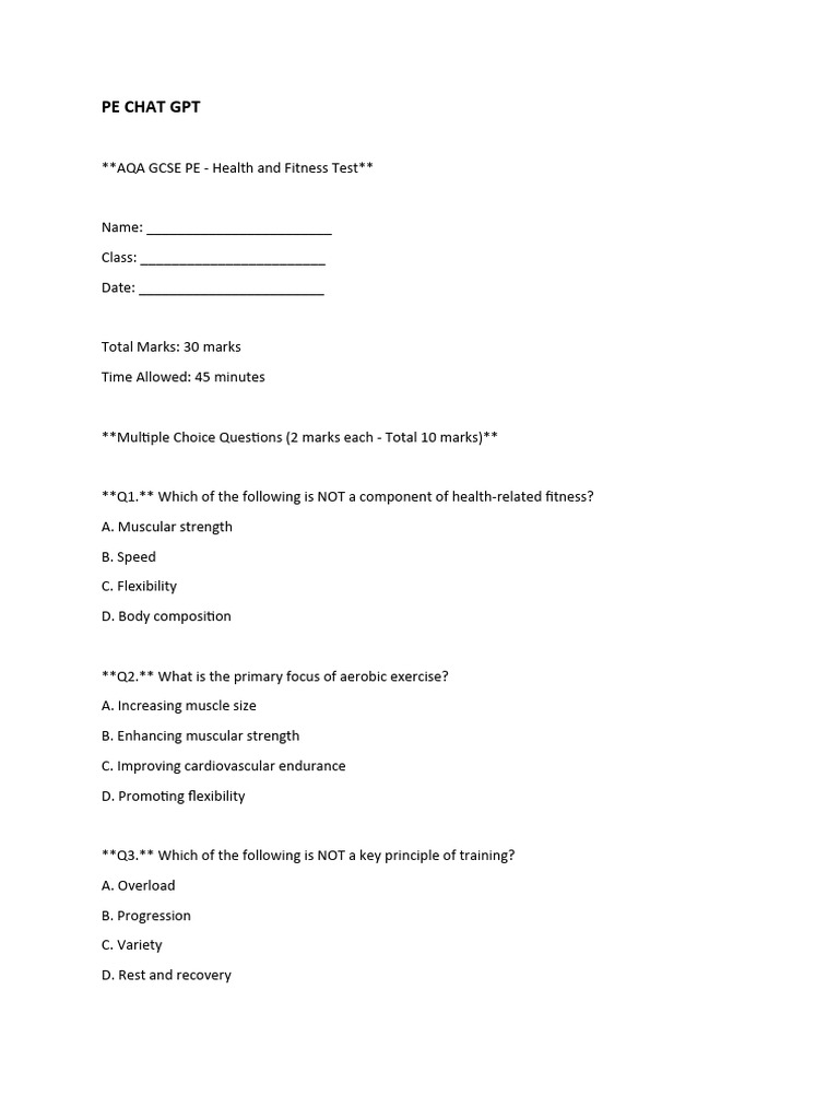 Pe Chat GPT | Download Free PDF | Physical Fitness | High Intensity ...