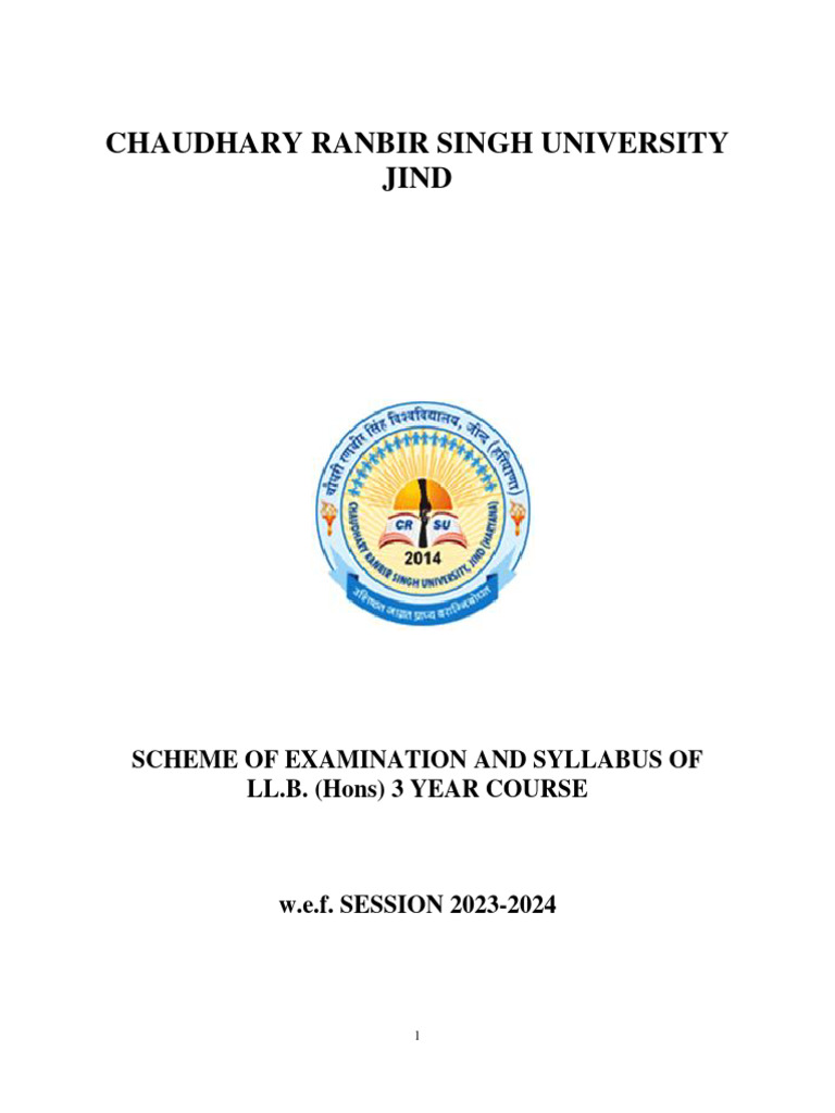 Scheme and Syllabus of LL.B. Hons. 3 Year 2023 24 CRSU Jind | PDF ...