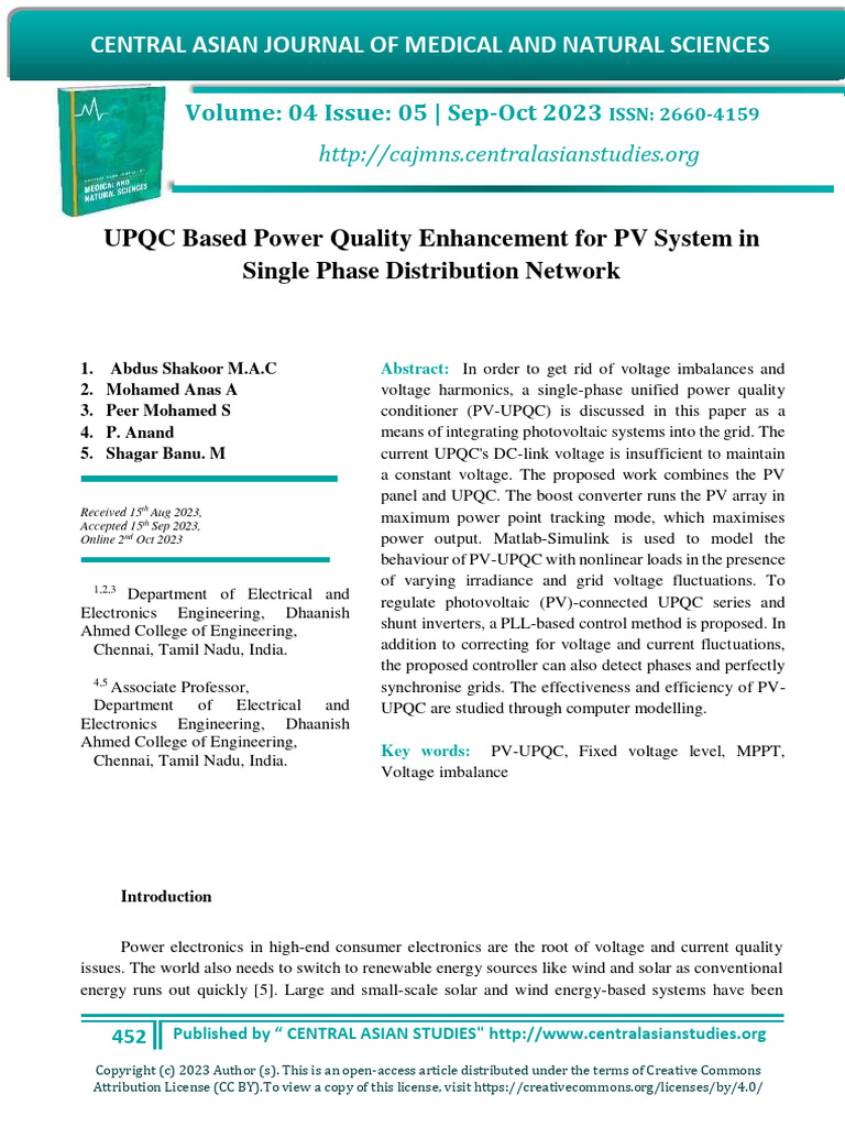 Upqc Based Power Quality Enhancement For Pv System In Single Phase