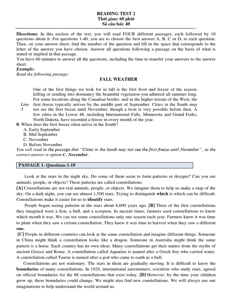 Reading Test with 40 Questions | PDF