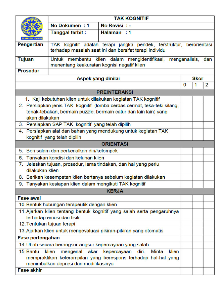 Check List TAK Kognitif | PDF