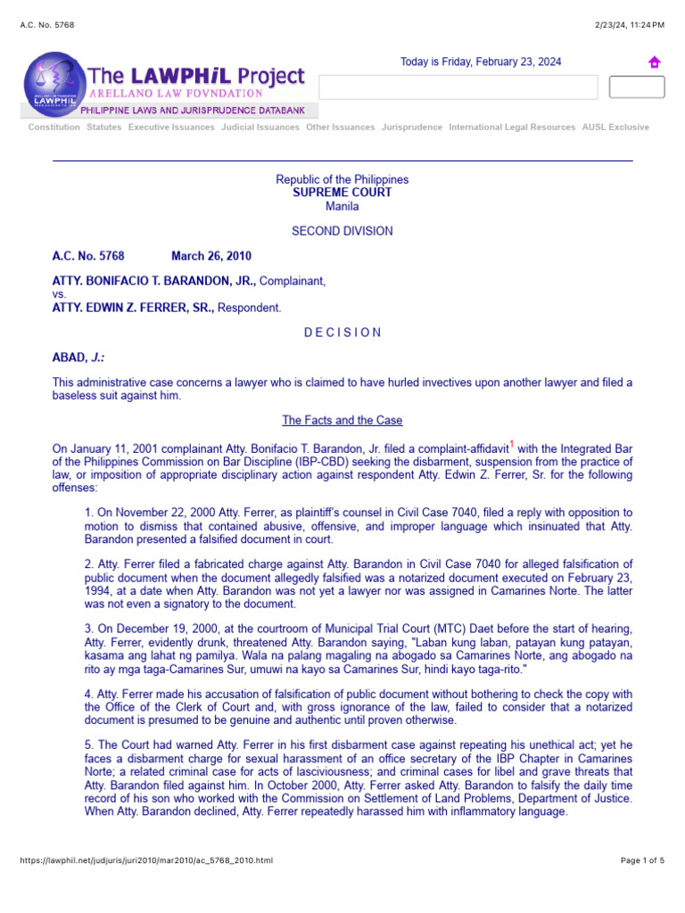 Edwin Ferrer - A.C. No. 5768 | PDF | Lawsuit | Lawyer