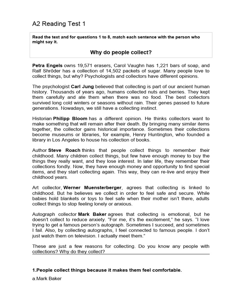 A2 Reading Test 1 | PDF | Nut (Fruit)