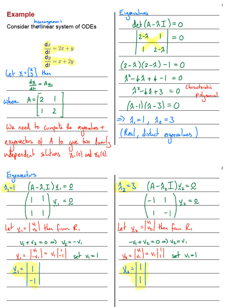 Linear Systems of ODEs Examples | PDF