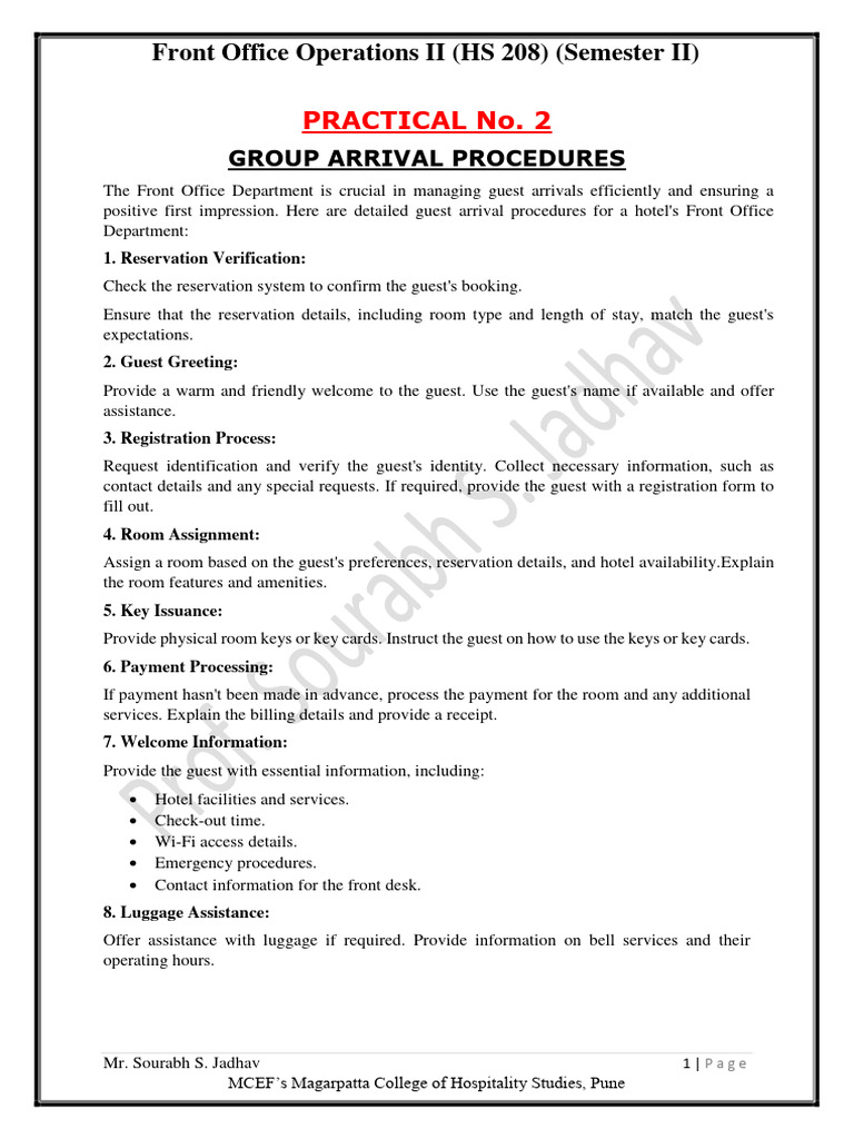 Group Arrival Procedures | PDF