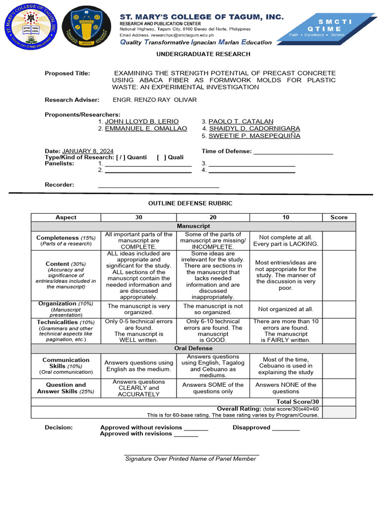 Outline Defense Rubric 1 | PDF | Human Communication