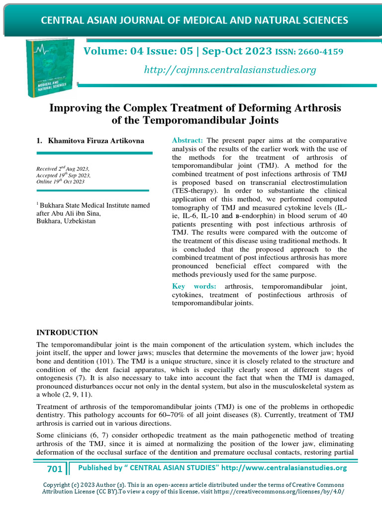 Improving The Complex Treatment of Deforming Arthrosis of The ...