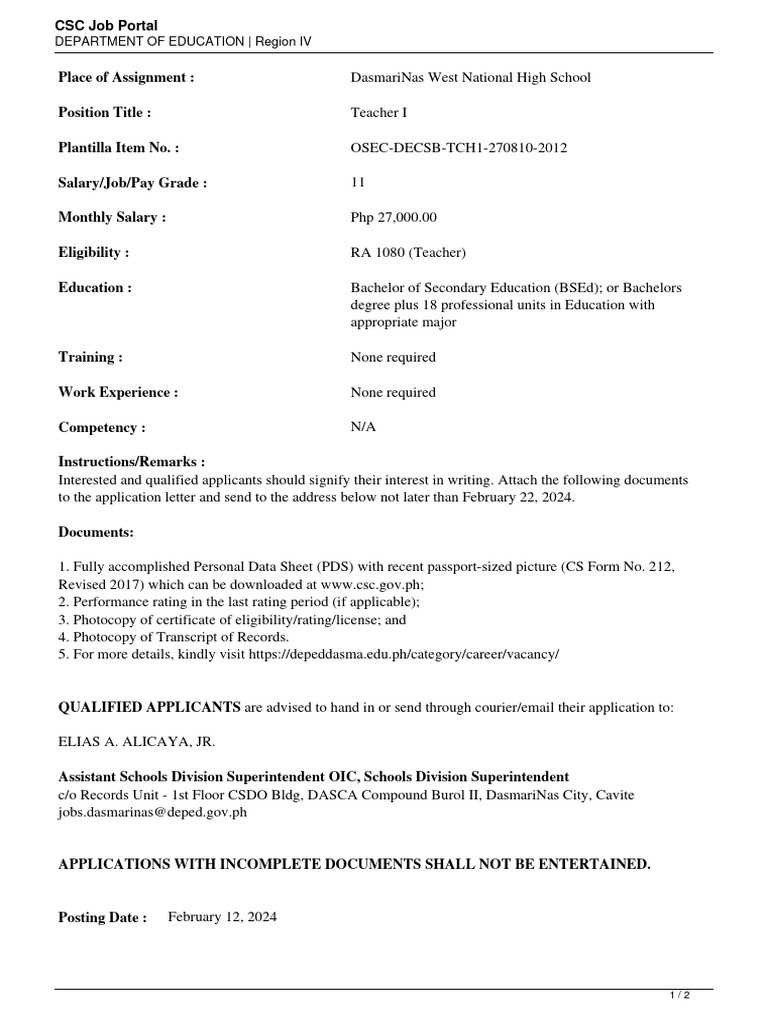 Department of Education-Teacher I | PDF