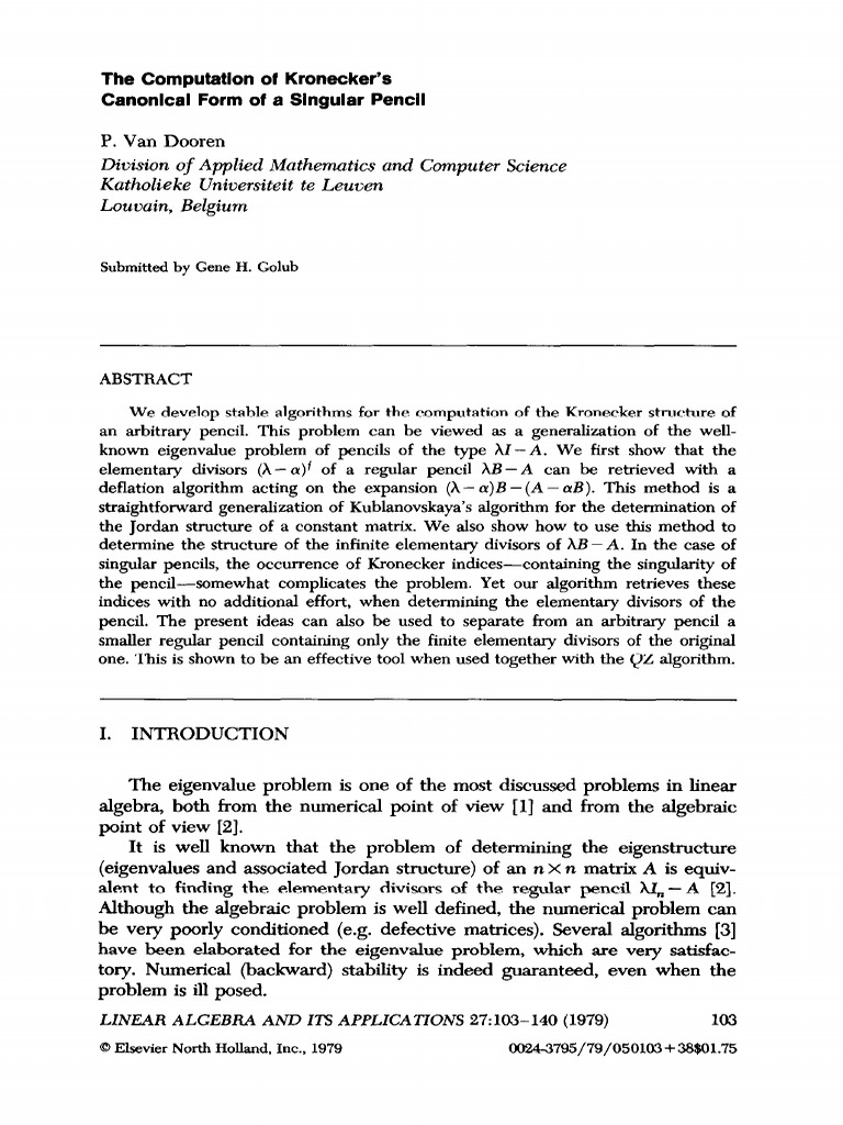 Vandooren 1979 | PDF | Matrix (Mathematics) | Operator Theory