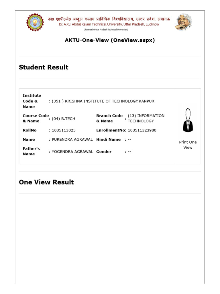 Student Result: Aktu-One-View (Oneview - Aspx) | PDF