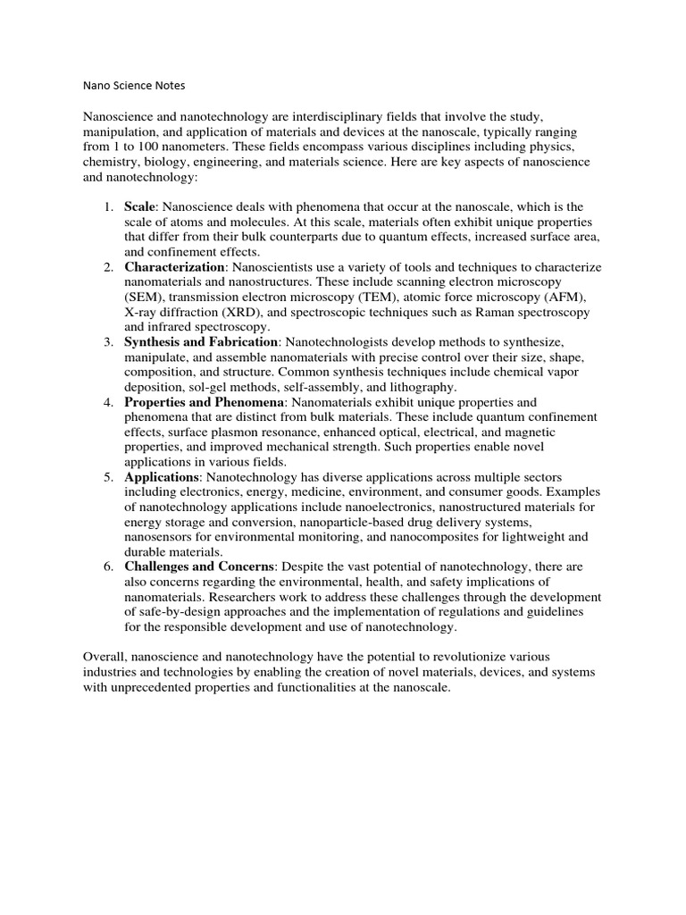 Nano Science Notes | PDF | Nanotechnology | Materials Science