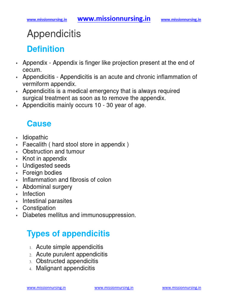 Appendicitis - Symptoms, Tests, Treatment & Prevention | PDF | Surgery ...