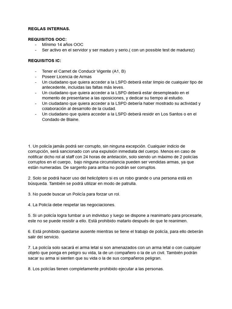 Reglas Internas LSPD y Rangos | PDF | Policía