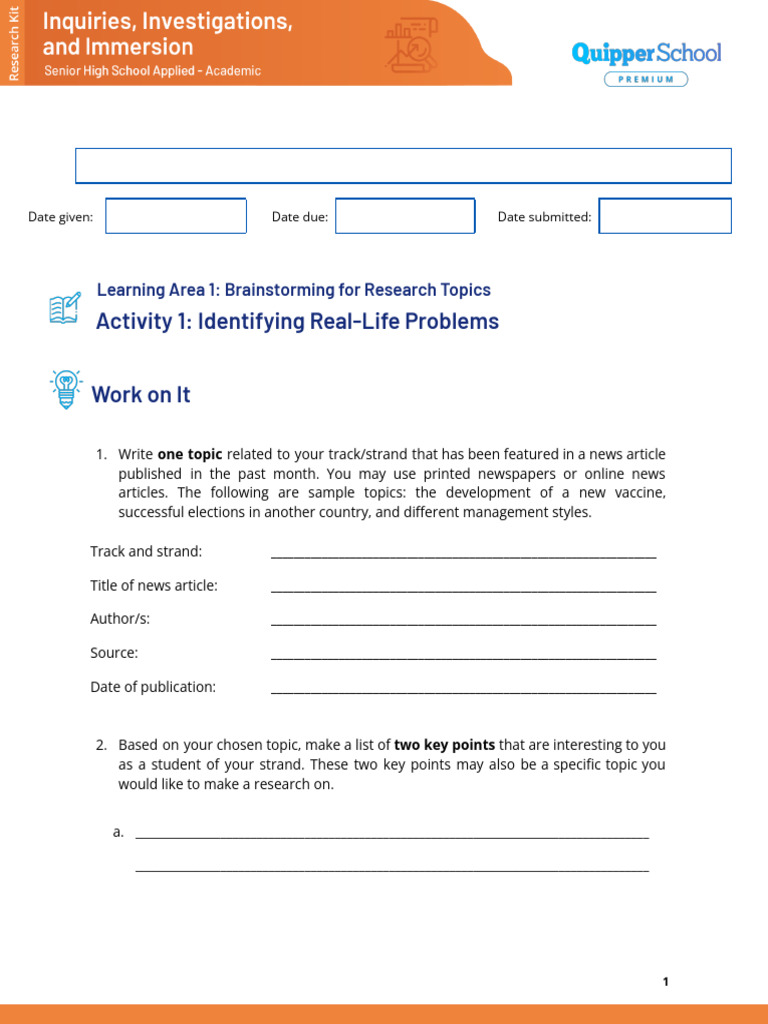 Brainstorming Research Topics Activity | PDF