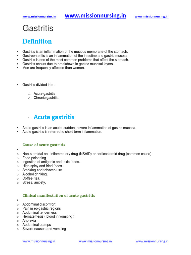Gastritis - Indigestion, Symptoms, Causes, Treatment, Diagnosis | PDF ...