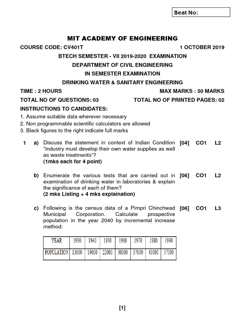 BE - CIVIL - Drinking Water & Sanitary Engineering - OCT 2019 | PDF ...