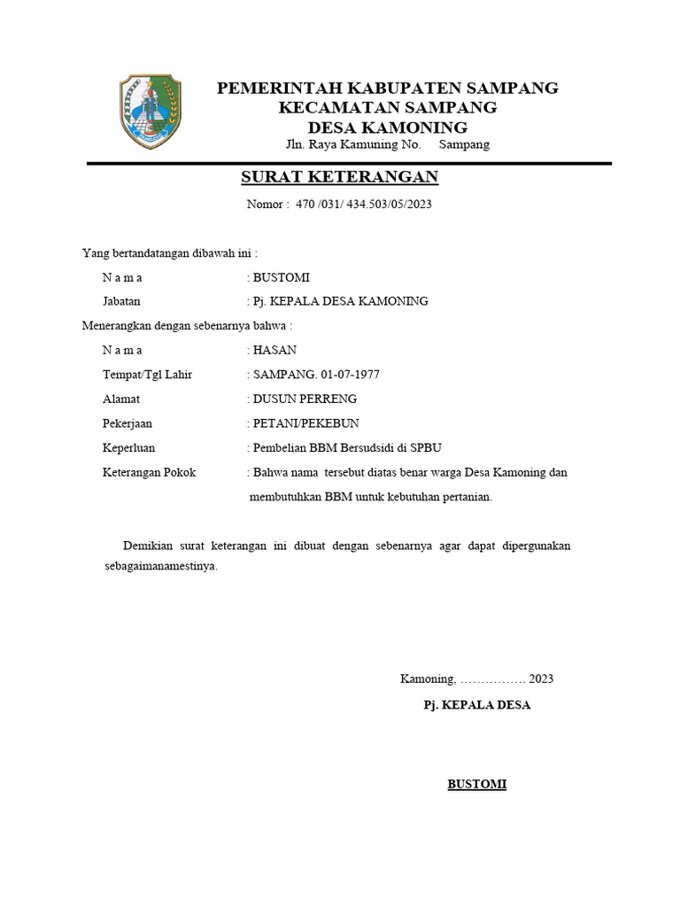 Surat Keterangan Pembelian Solar | PDF