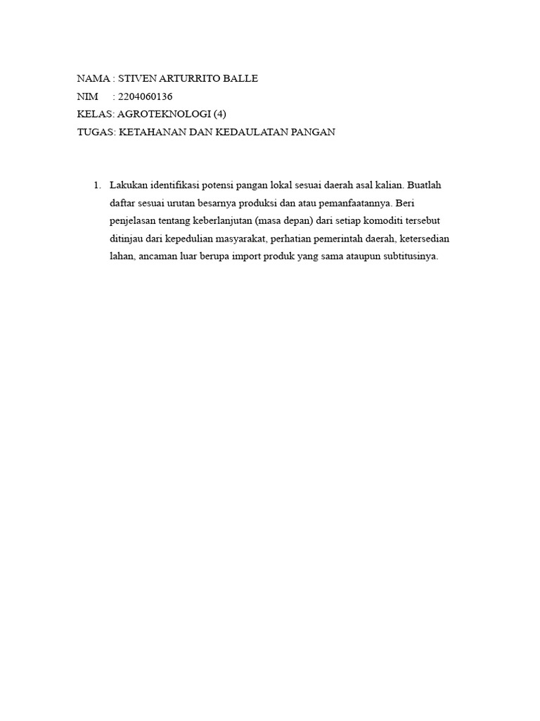 Tugas 3 Ketahanan Dan Kedaulatan Pangan - Stiven Balle | PDF