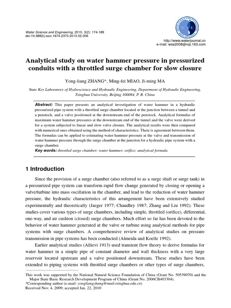 (Jurnal) Analytical Study On Water Hammer Pressure in Pressurized | PDF ...
