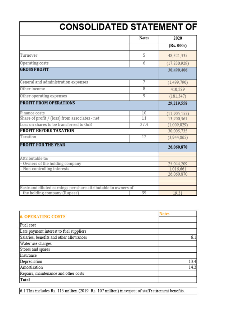 Consolidated Statement of Profit or Loss: Notes | PDF