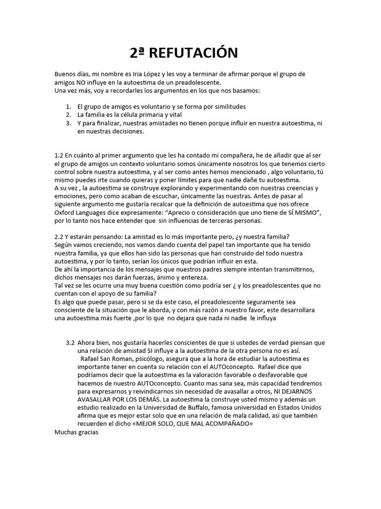 2 Refutacion | PDF | Autoestima