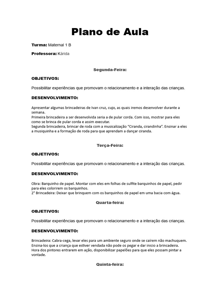 Plano de Aula Mat 1 B | PDF