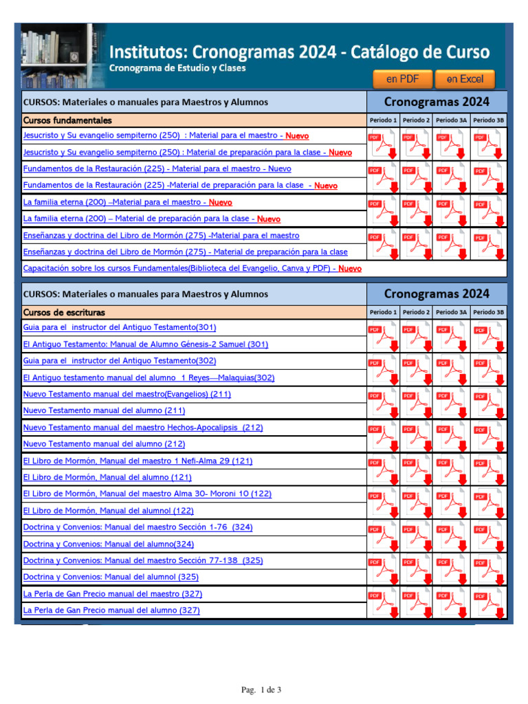 Cronogramas 2024 Cursos de Institutos | PDF | Movimiento Santo de los Últimos Días | Mormonismo