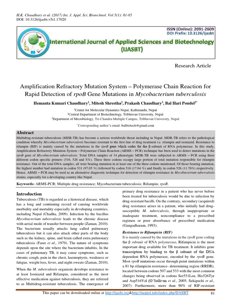 ARMS TB | PDF | Polymerase Chain Reaction | Primer (Molecular Biology)