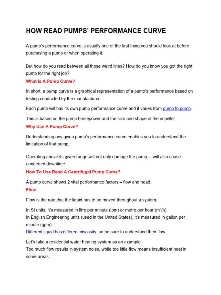 How Read Pump Curves | PDF | Pump | Flow Measurement