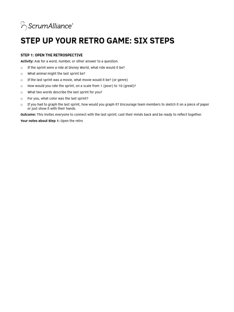 SA Step Up Your Retro Game Six Steps | PDF | Goal | Scrum (Software ...