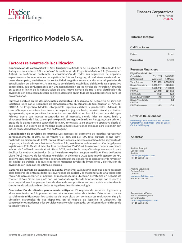 Frigorífico Modelo S.A. | PDF | Uruguay | Logística