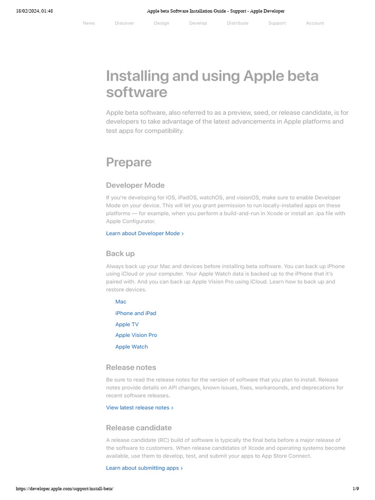Apple Beta Software Installation Guide - Support - Apple Developer | PDF | Ios | Mac Os