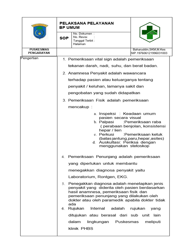 Sop PELAKSANA PELAYANAN BP Umu | PDF