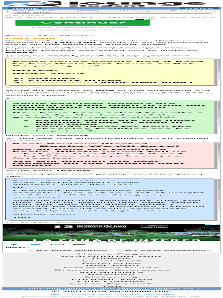 B2 First Exam (FCE) Writing - Example Test One | PDF | Linguistics