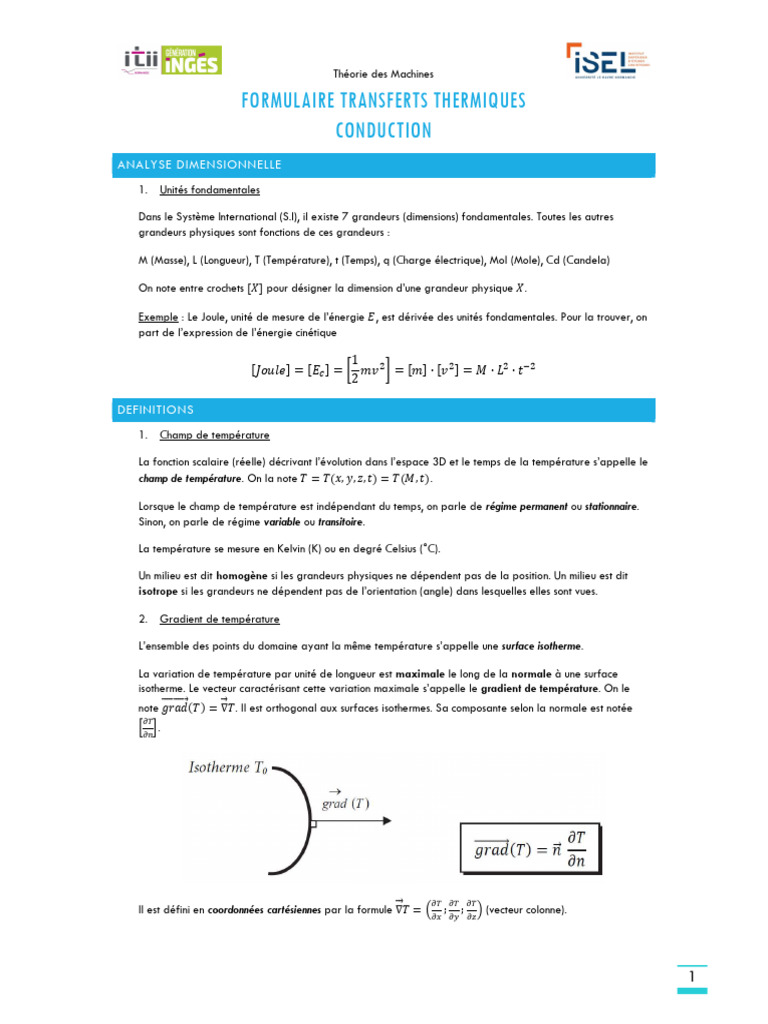 Fiche Formules Transferts Thermiques | PDF