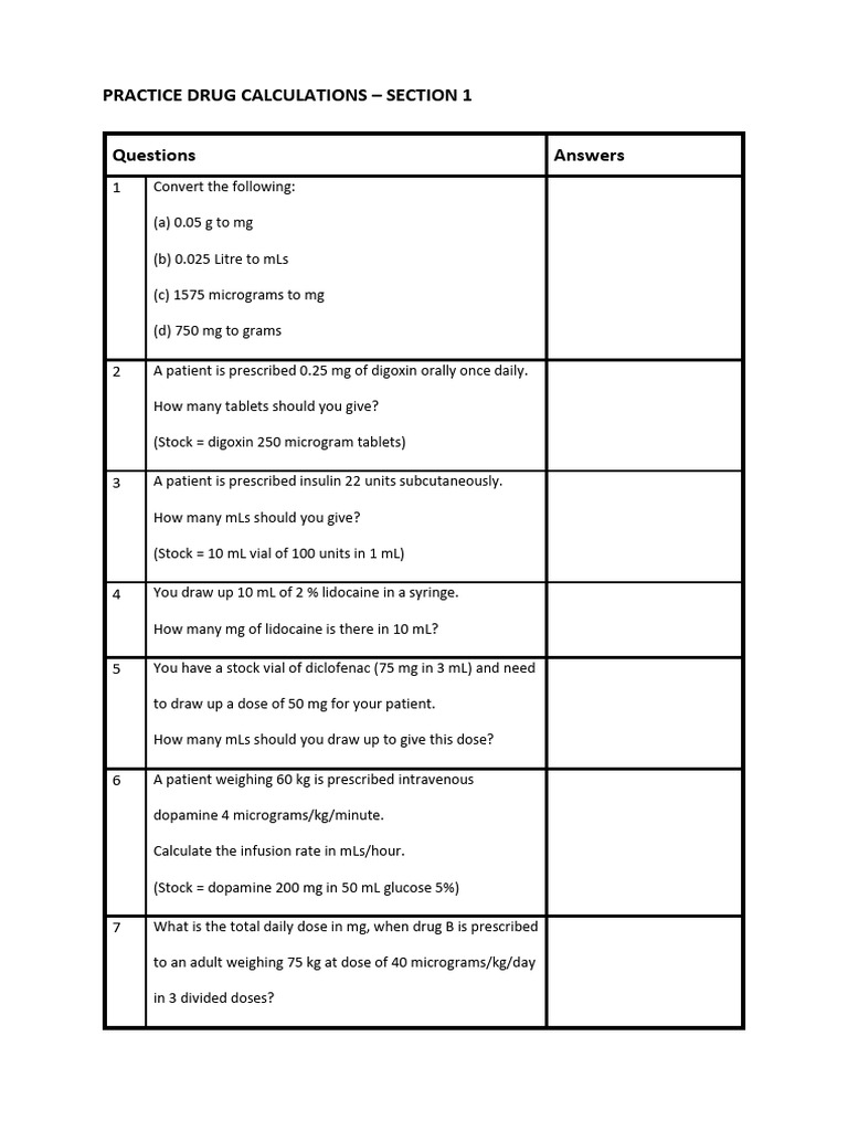 Practice Drug Calculations Download Free Pdf Intravenous Therapy