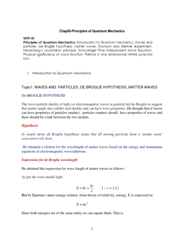 Chap3-Principles of QM - DT - 15-03-2022 | PDF | Waves | Uncertainty Principle