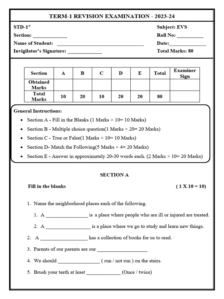 1st EVS Term 1 Revision | PDF