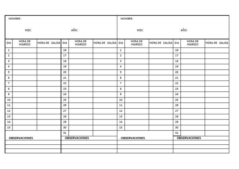 TARJETAS HORARIAS | PDF
