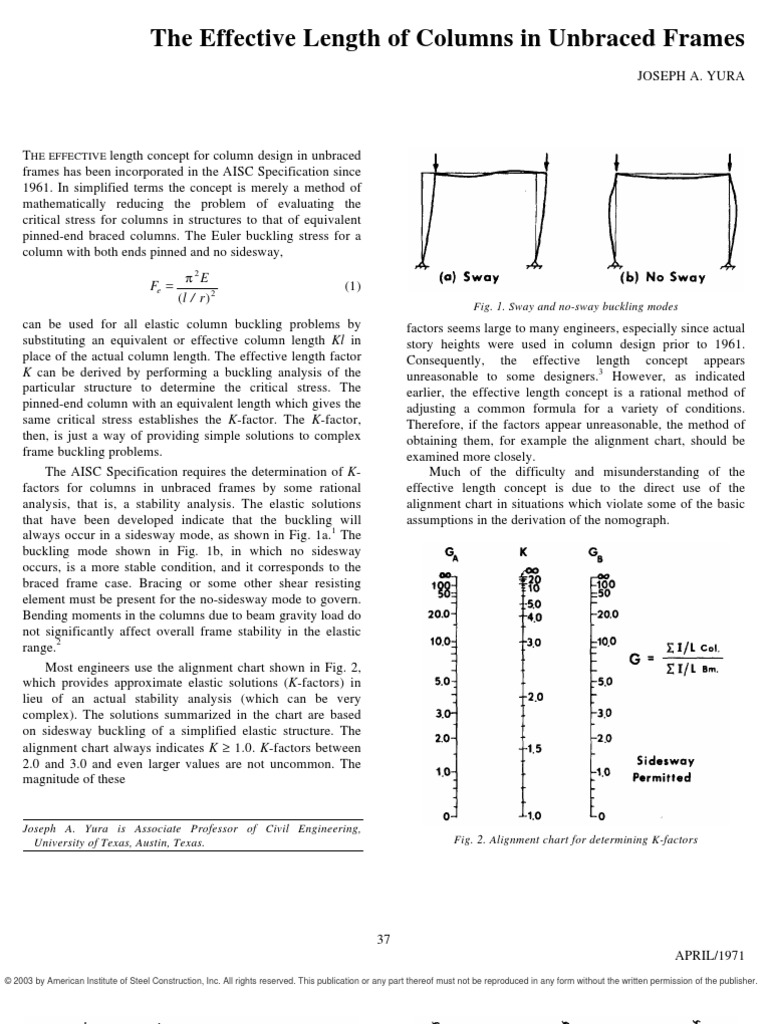 COLUMN EFFECTIVE LENGTH - Yura1971q2 | PDF | Buckling | Column