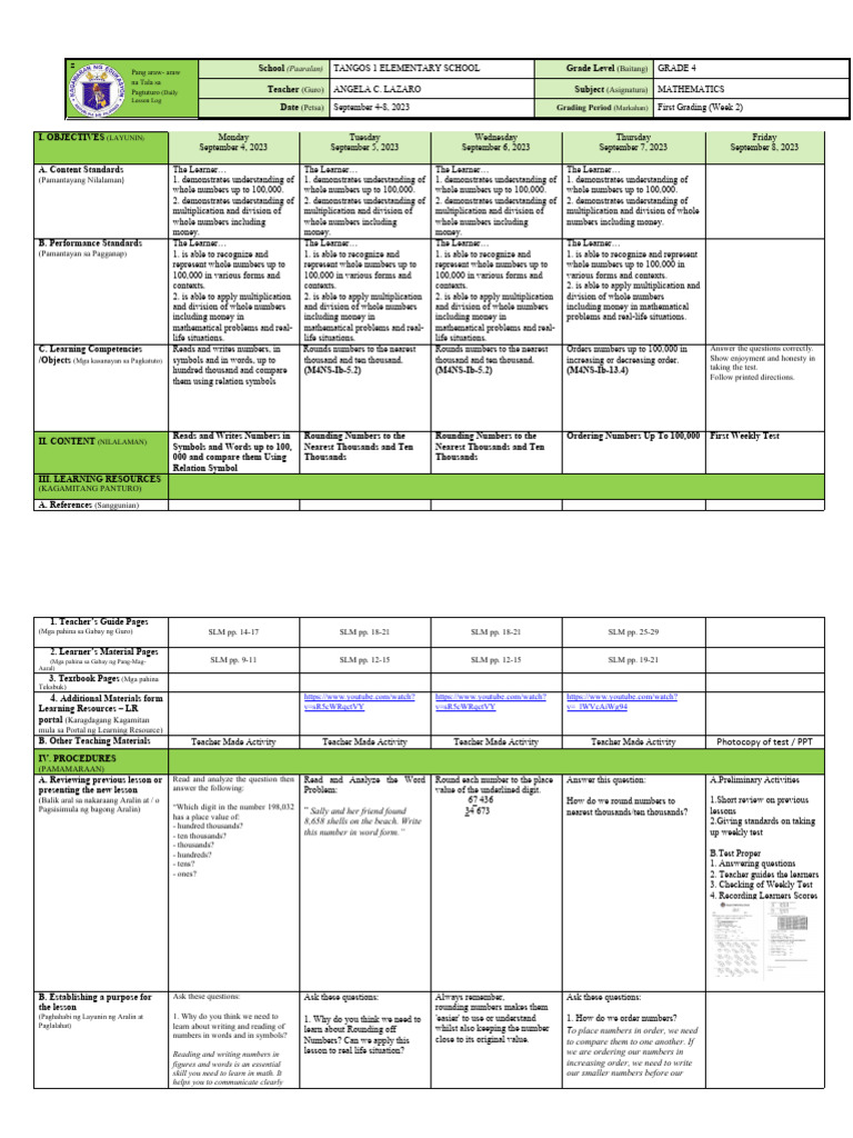 Math4 Q1 W2 Aclazaro With 1st Weekly Test Pdf Numbers Mathematics