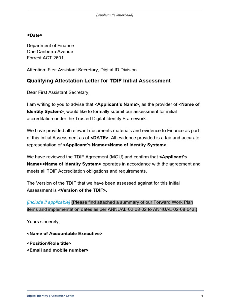Tdif - Attestation Letter Initial Assessment - Template - Finance 1 ...