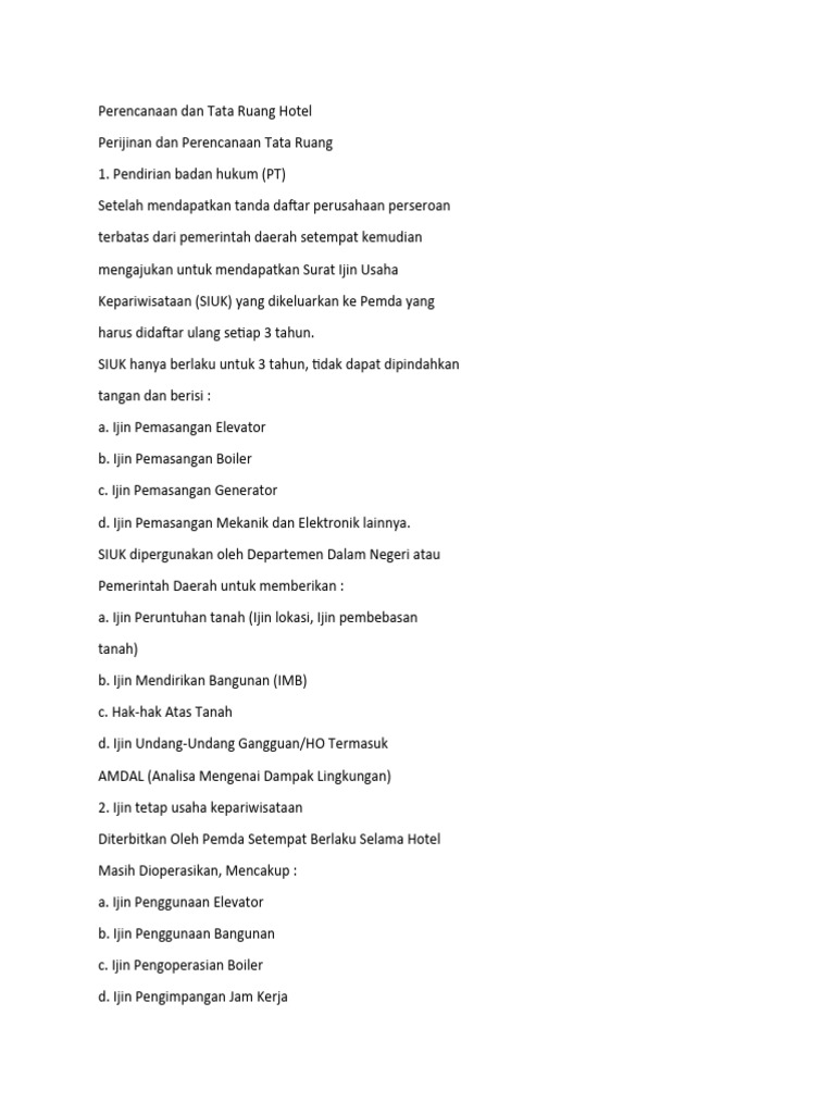Perencanaan Dan Tata Ruang Hotel | PDF
