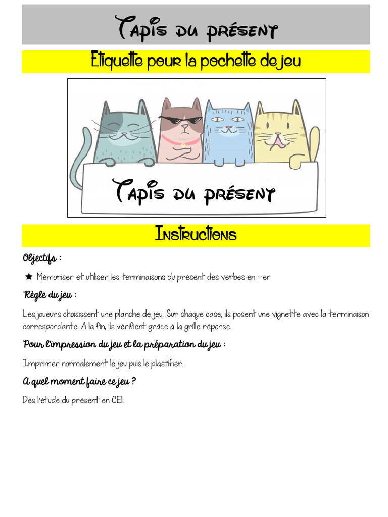 Jeu de conjugaison des verbes en -er | PDF