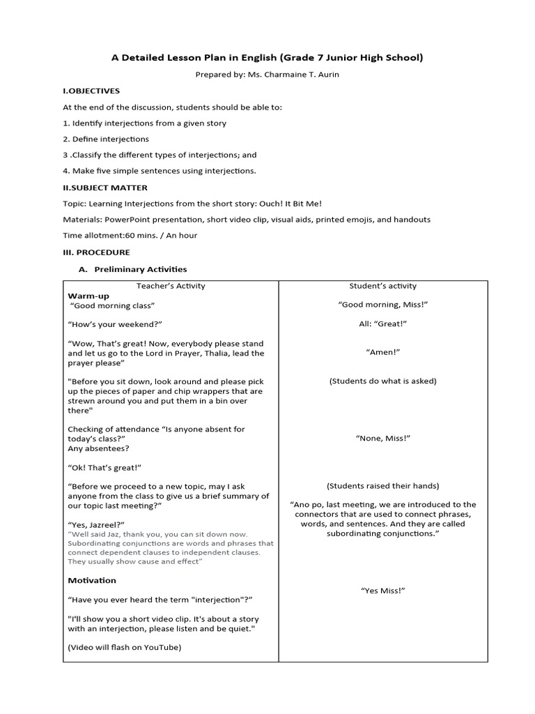 A Detailed Lesson Plan in English | PDF | Linguistics | Semantics